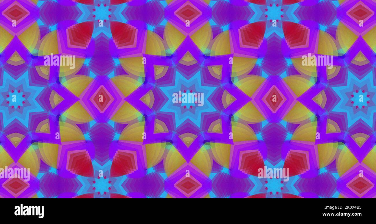 Image of rows of glowing multiple kaleidoscope abstract shapes moving in hypnotic motion in ...