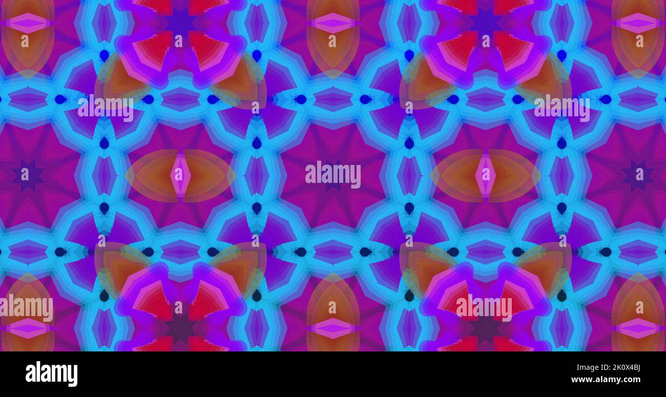 Image of rows of glowing multiple kaleidoscope abstract shapes moving in hypnotic motion in ...