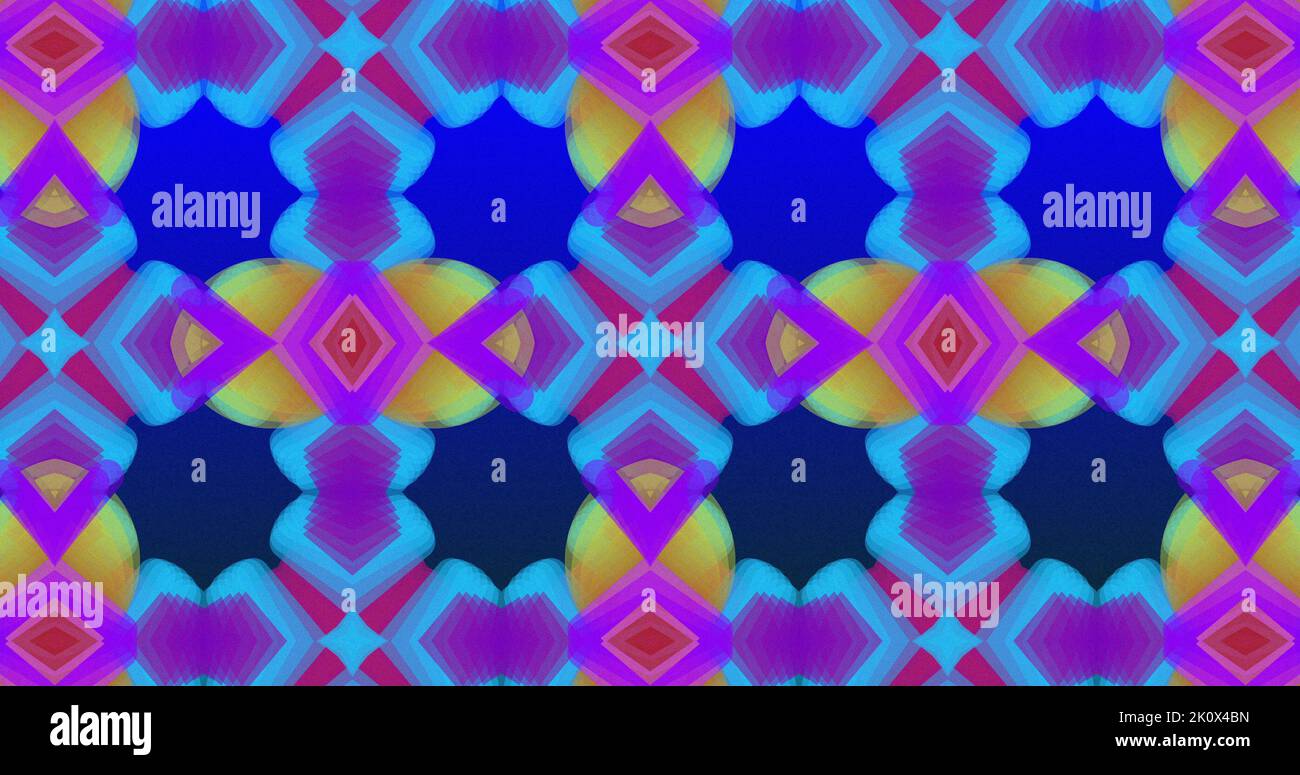 Image of rows of glowing multiple kaleidoscope abstract shapes moving in hypnotic motion in ...