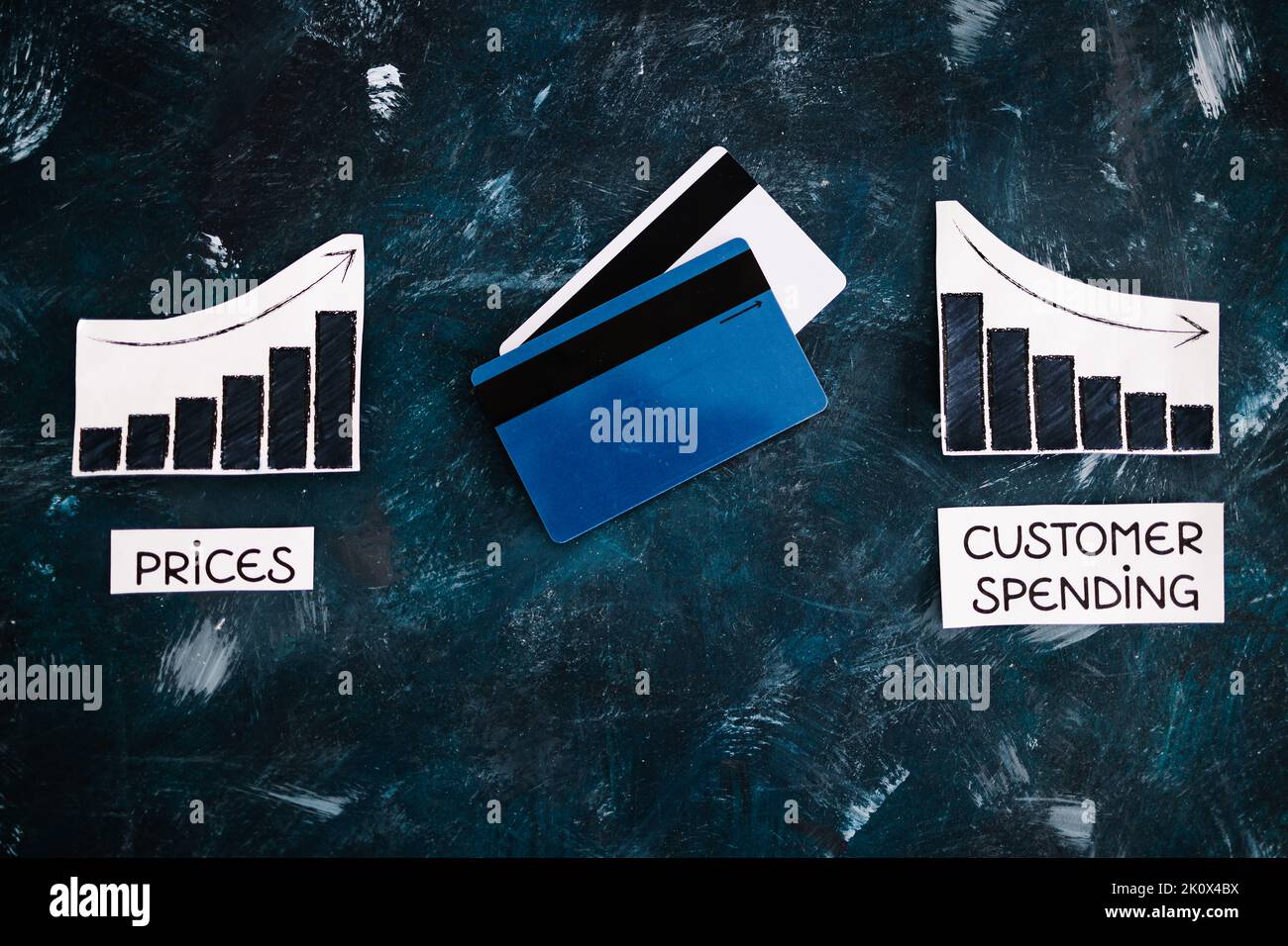 prices going up and consumer spending going down conceptual image ...