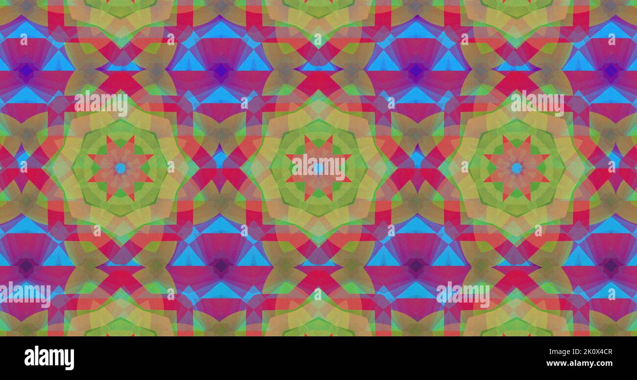 Image of rows of glowing multiple kaleidoscope abstract shapes moving ...