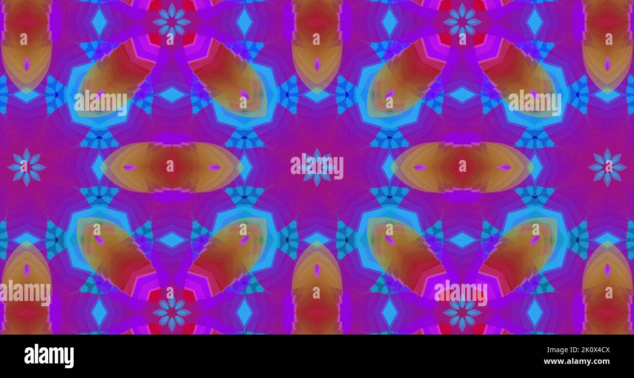 Image of rows of glowing multiple kaleidoscope abstract shapes moving in hypnotic motion in ...