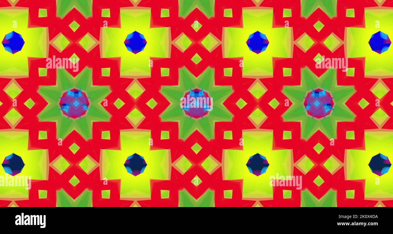 Image of rows of glowing multiple kaleidoscope abstract shapes moving in hypnotic motion in ...