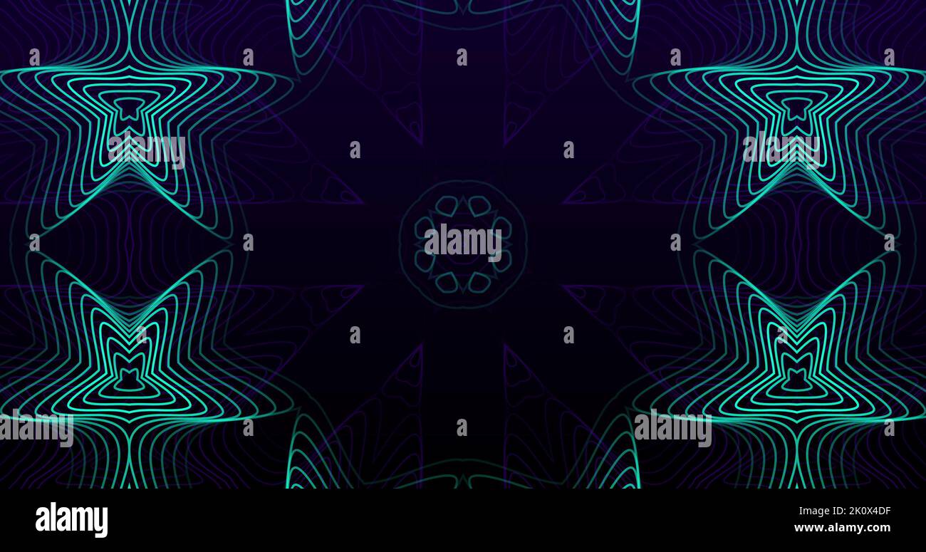 Image of rows of glowing multiple kaleidoscope abstract outlined shapes moving in hypnotic ...