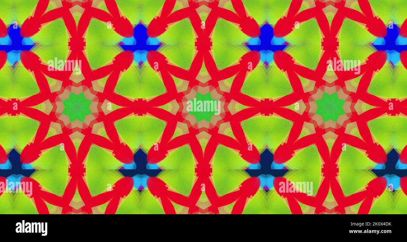 Image of rows of glowing multiple kaleidoscope abstract shapes moving in hypnotic motion in ...