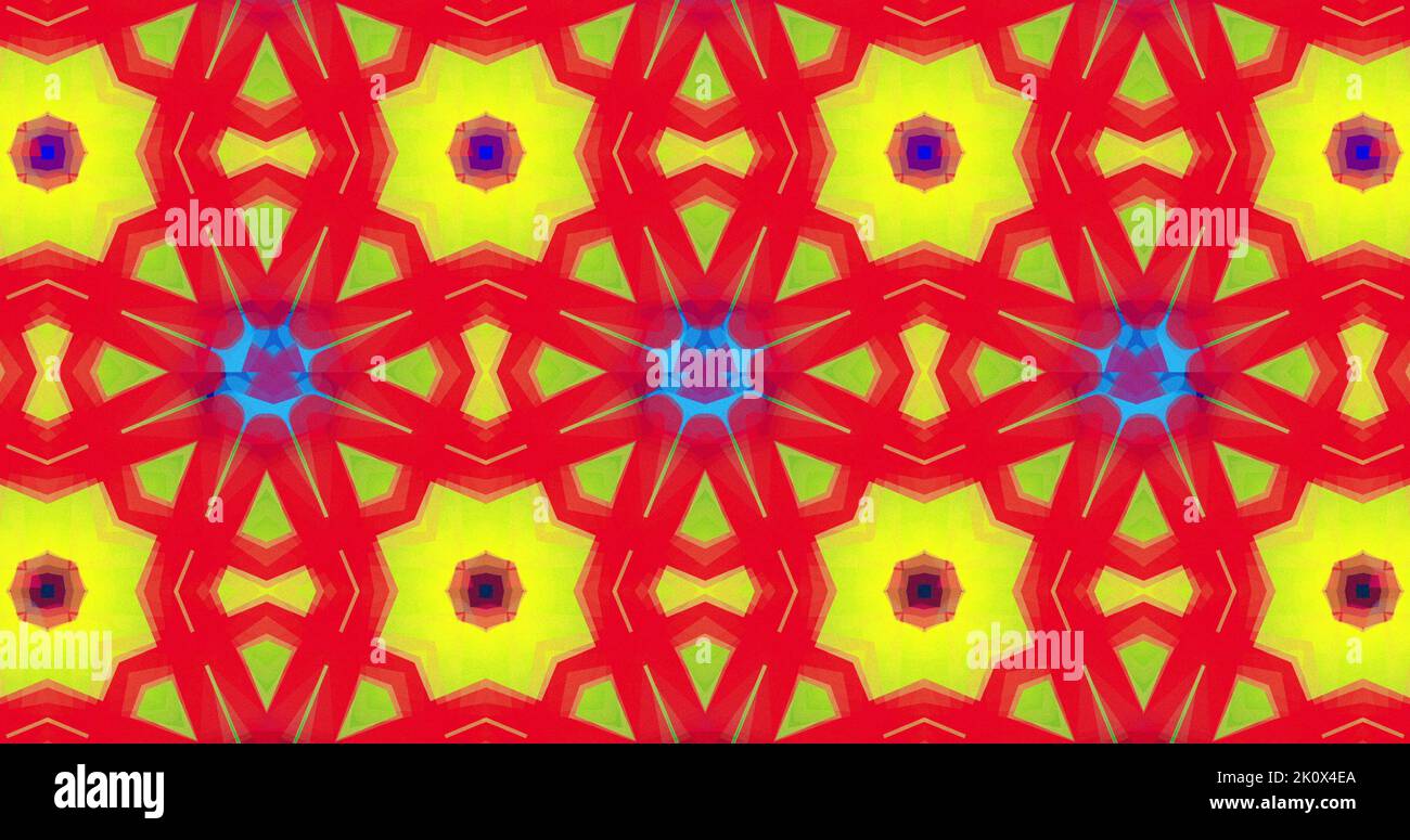 Image of rows of glowing multiple kaleidoscope abstract shapes moving in hypnotic motion in ...
