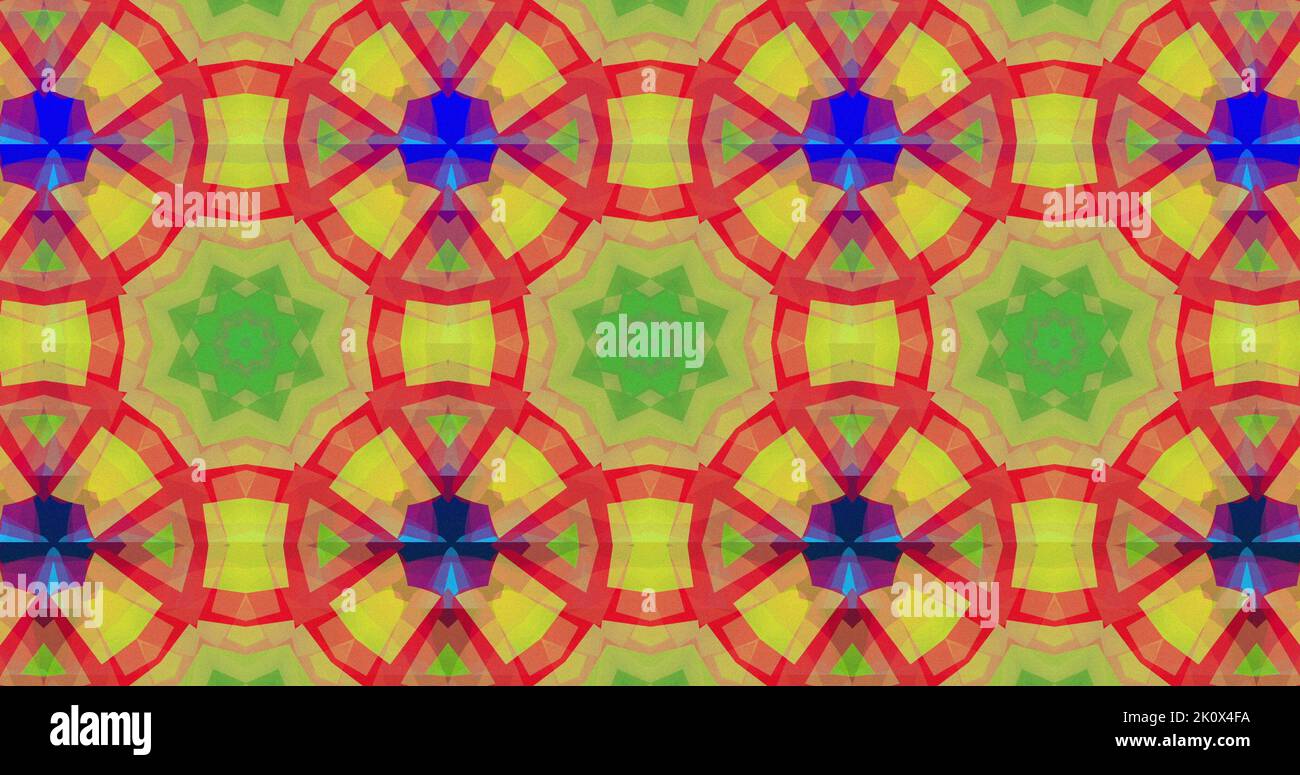 Image of rows of glowing multiple kaleidoscope abstract shapes moving in hypnotic motion in ...