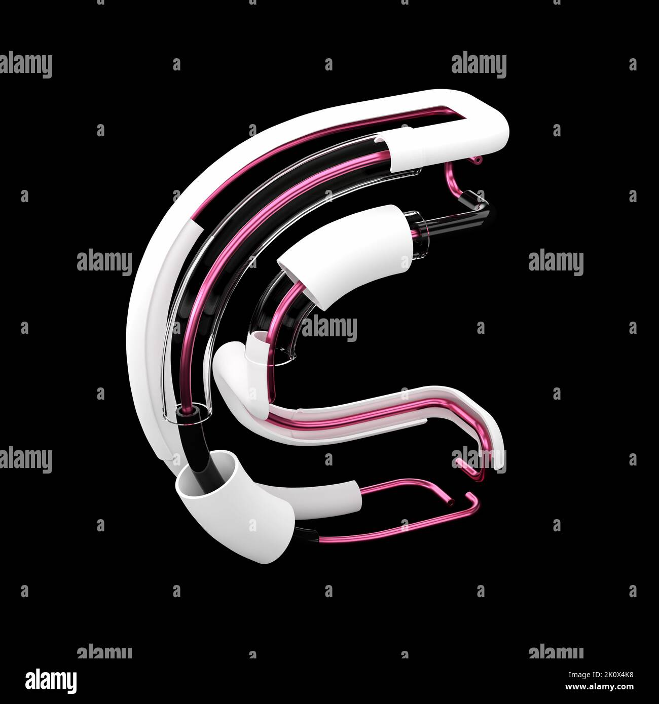 Metallic alphabet of letter C. 3D stylized text style font. Metal tube ...