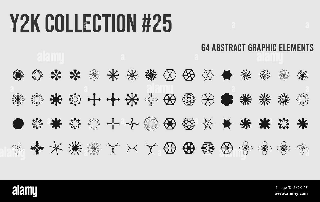 Acid graphic set, trendy urban elements, brutalism graphic shapes Stock ...