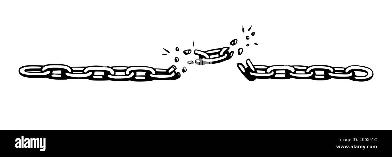 Broken chain with shatters as symbol of strength and freedom. Sketch of ...