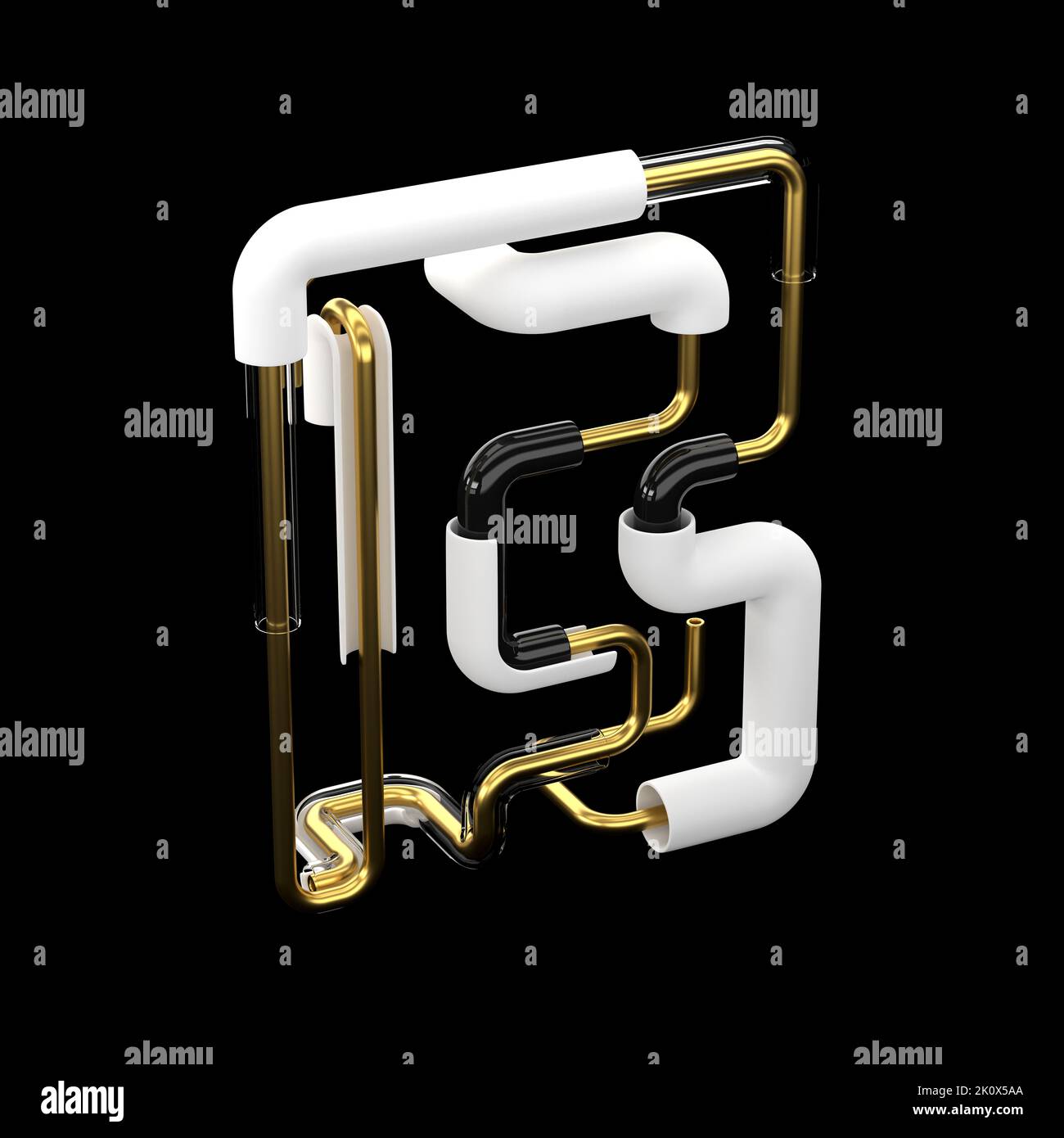 Metallic alphabet of letter B. 3D stylized text style font. Metal tube ...