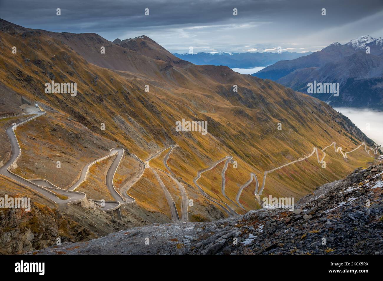 Stelvio mountain pass, impressive dramatic road in italian alps, Italy ...
