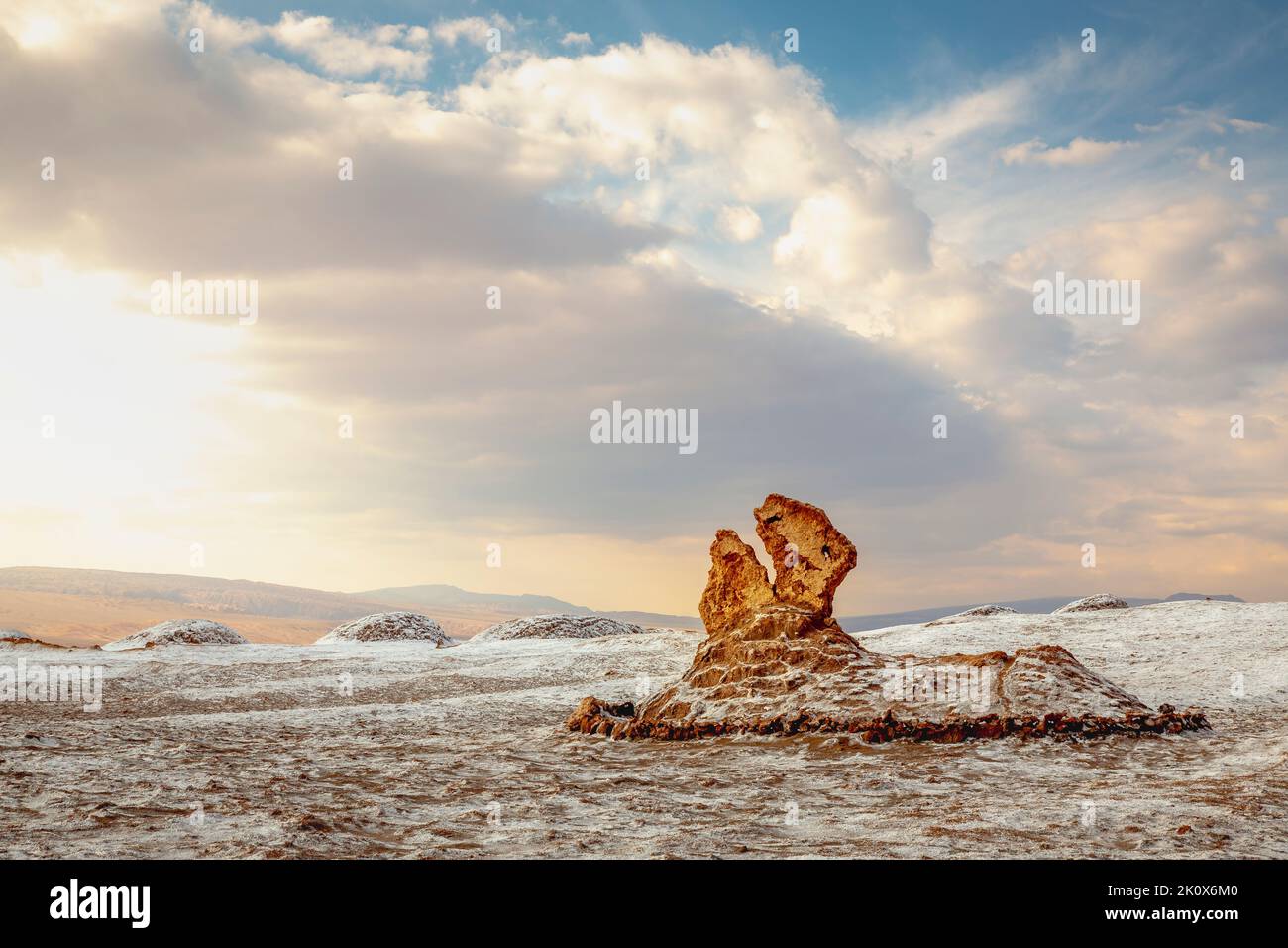 Moon Valley, Valle de la Luna at sunset, Atacama desert, Chile Stock ...