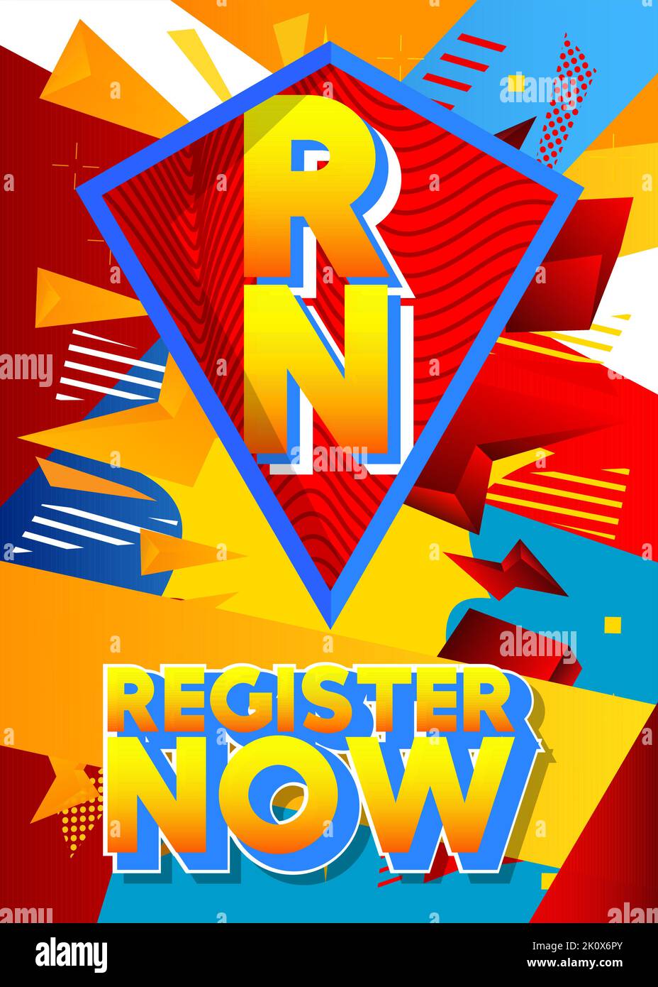 Register Now icon. Superhero coat of arms. Colorful comic book style ...