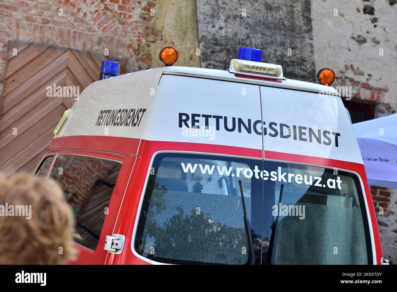 Red Cross ambulance from behind (Lower Austria Stock Photo - Alamy