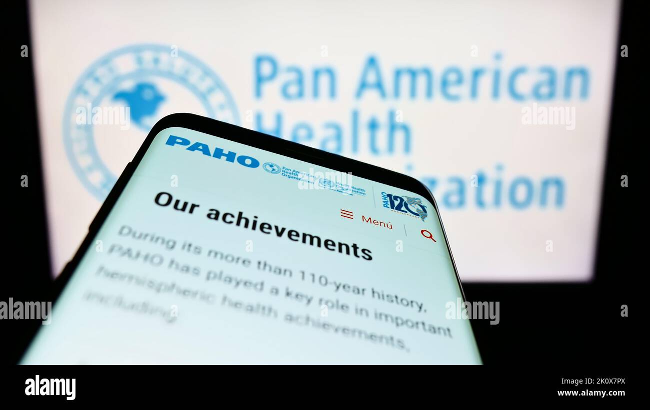 Mobile phone with website of Pan American Health Organization (PAHO) on ...
