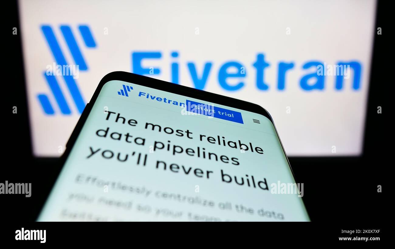 Smartphone with website of US data software company Fivetran Inc. on ...