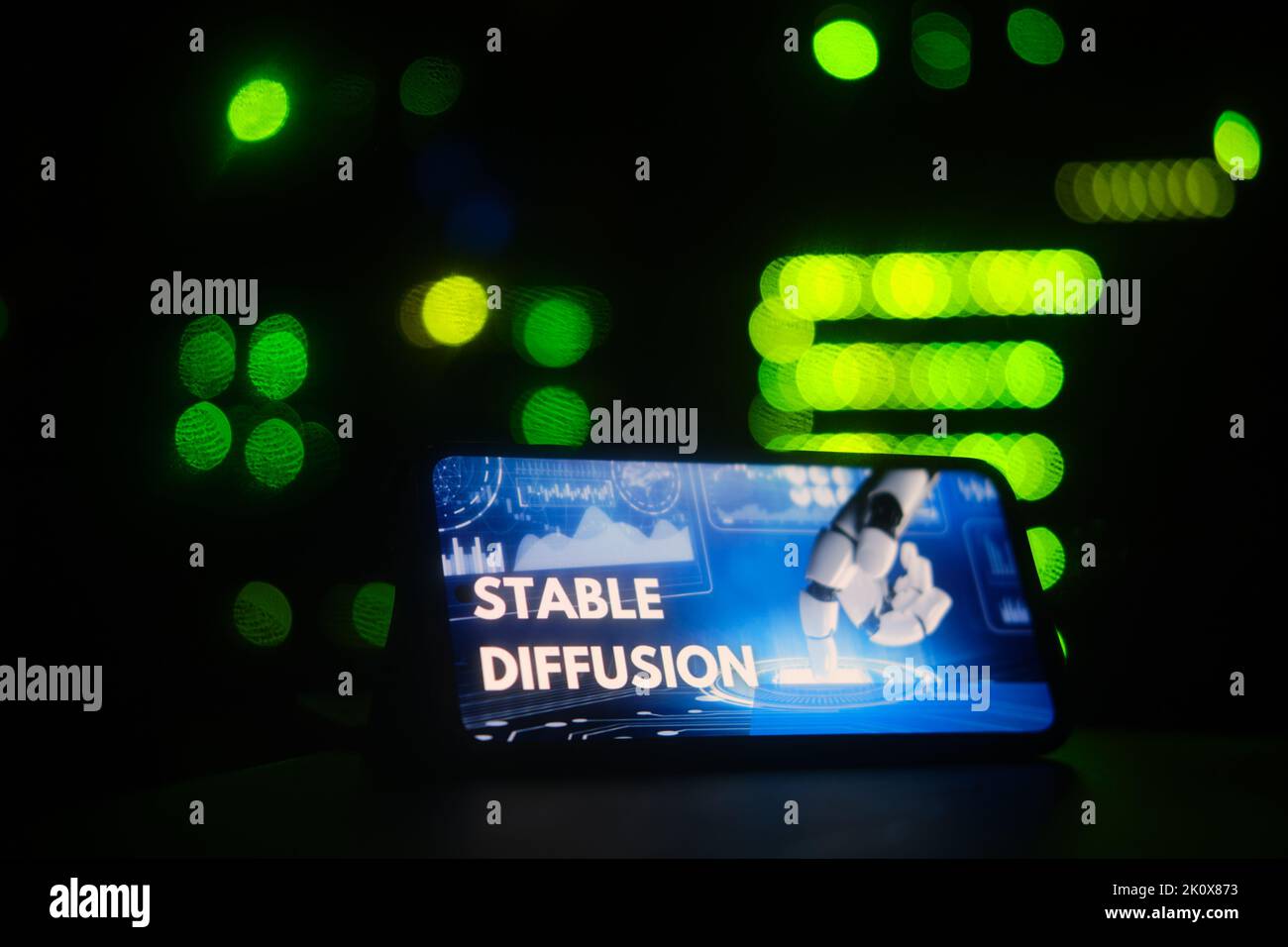 AI logo stable diffusion on the phone screen on the background of the ... AI logo stable diffusion on the phone screen on the background of the ...