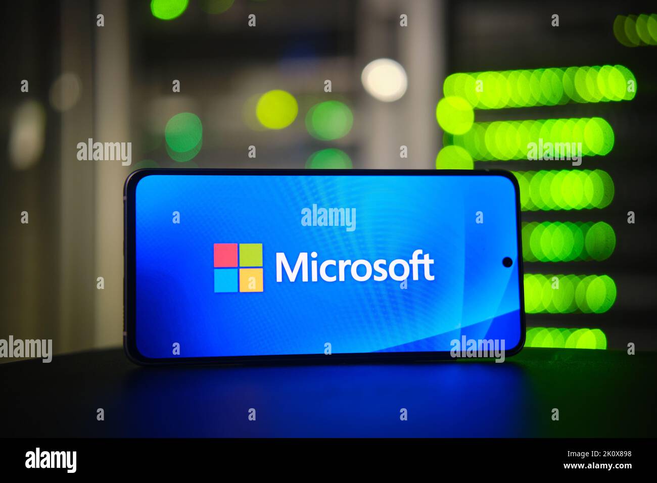 Microsoft Windows company logo on the background of a bokeh server ...
