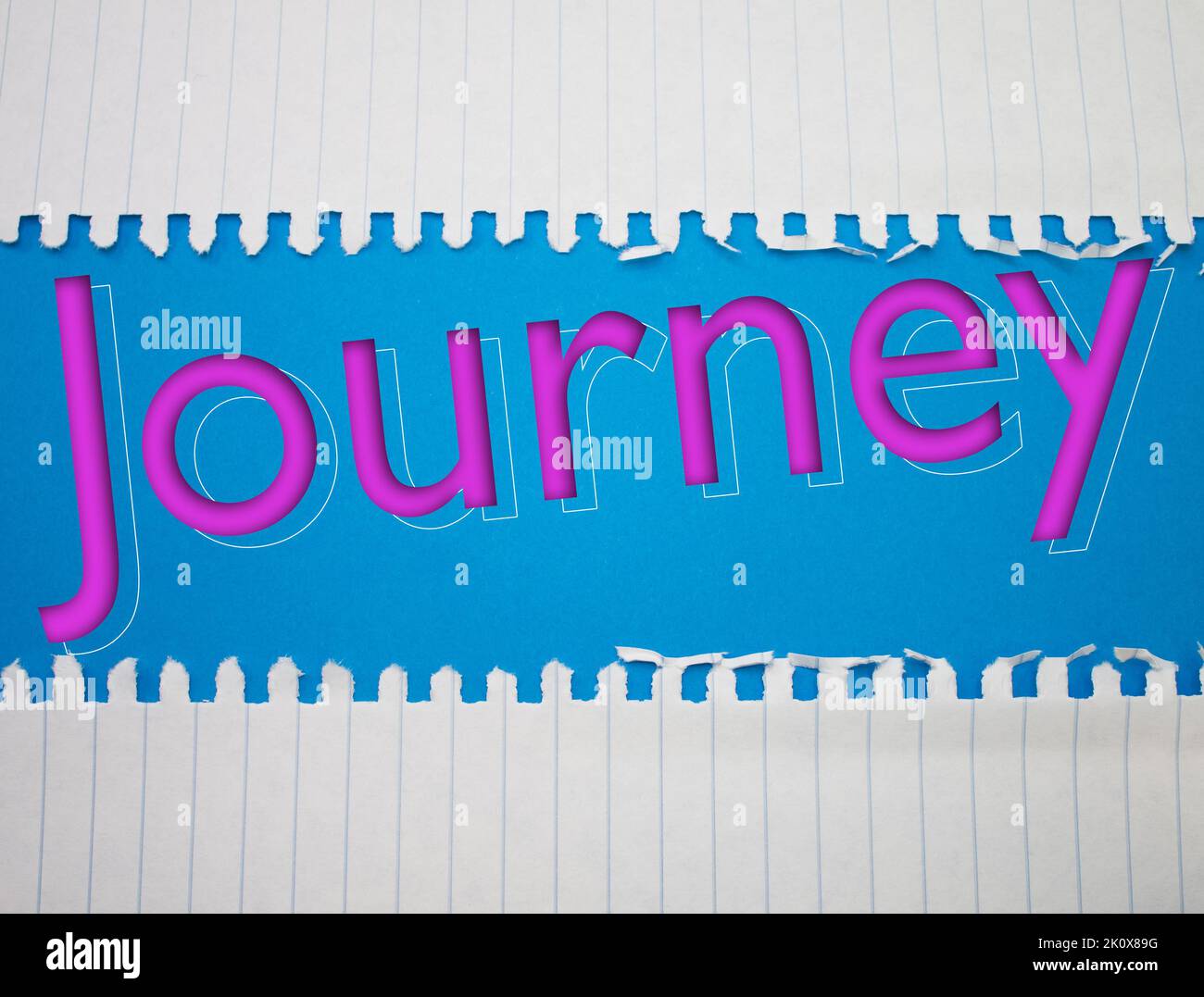 Journey text with Torn, Crumpled White Paper on colored background ...