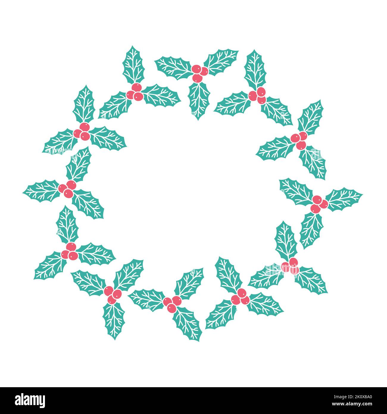 Christmas wreath with holly leaves and berries. Vector illustration of ...