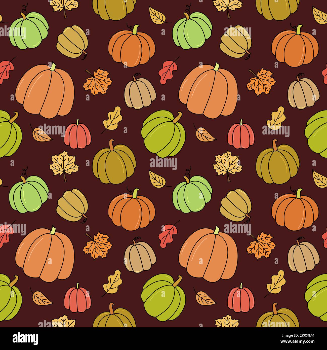 Autumn pattern. Vector doodles seamless background with colorful ...