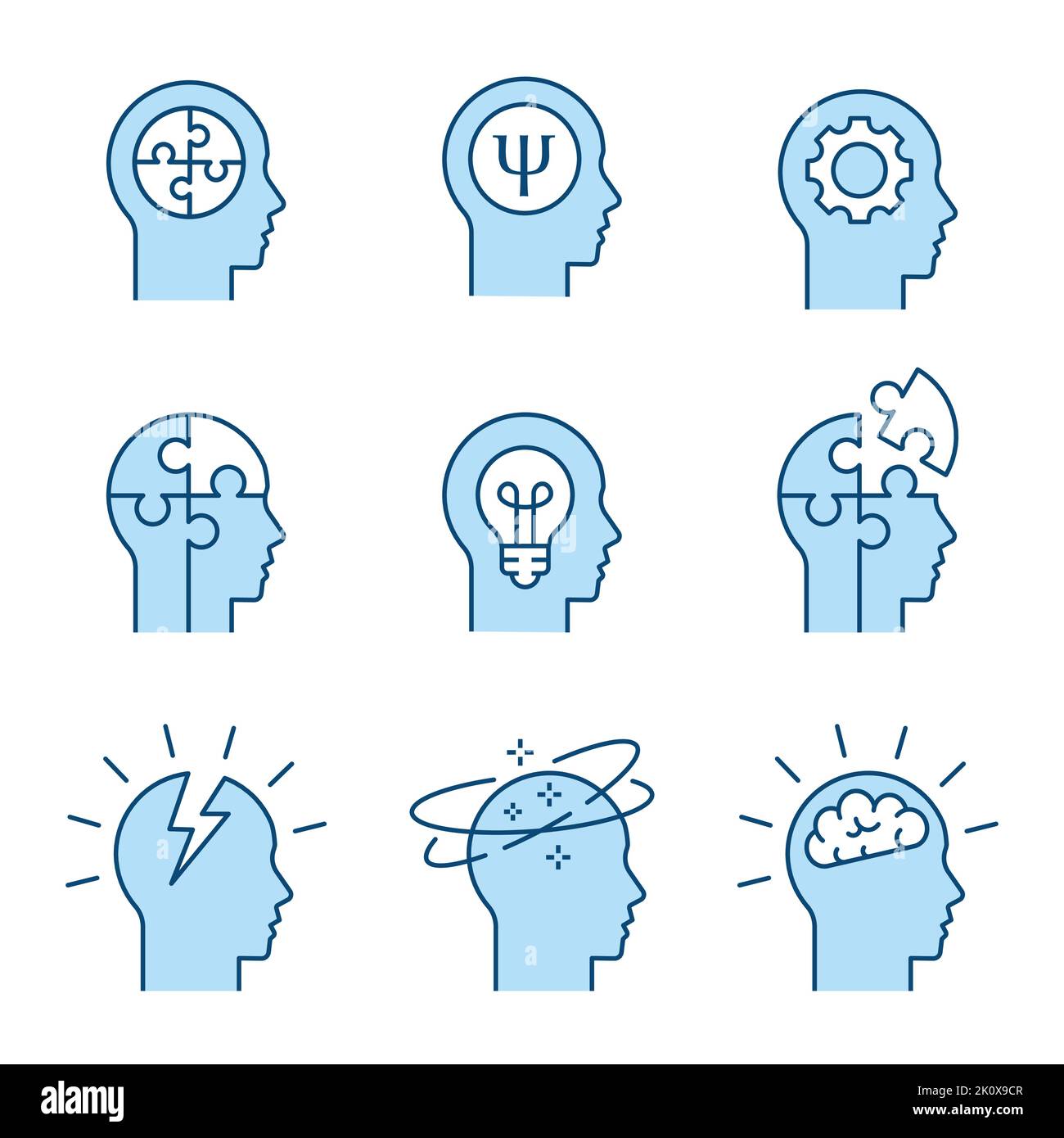 Mental health icons, such as brain, mind, anxiety, depression and more ...