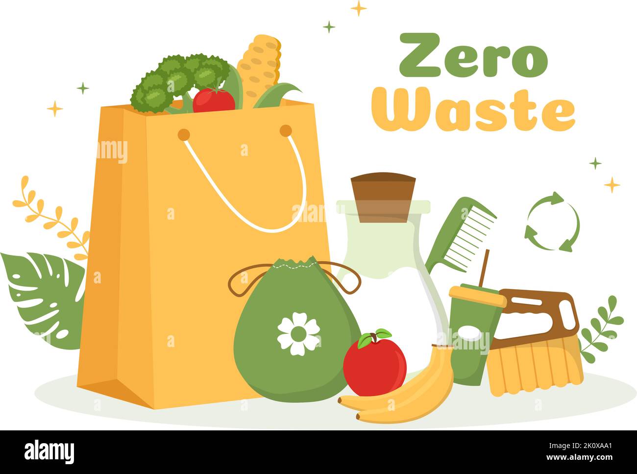 Zero Waste Template Hand Drawn Cartoon Flat Illustration with Durable ...