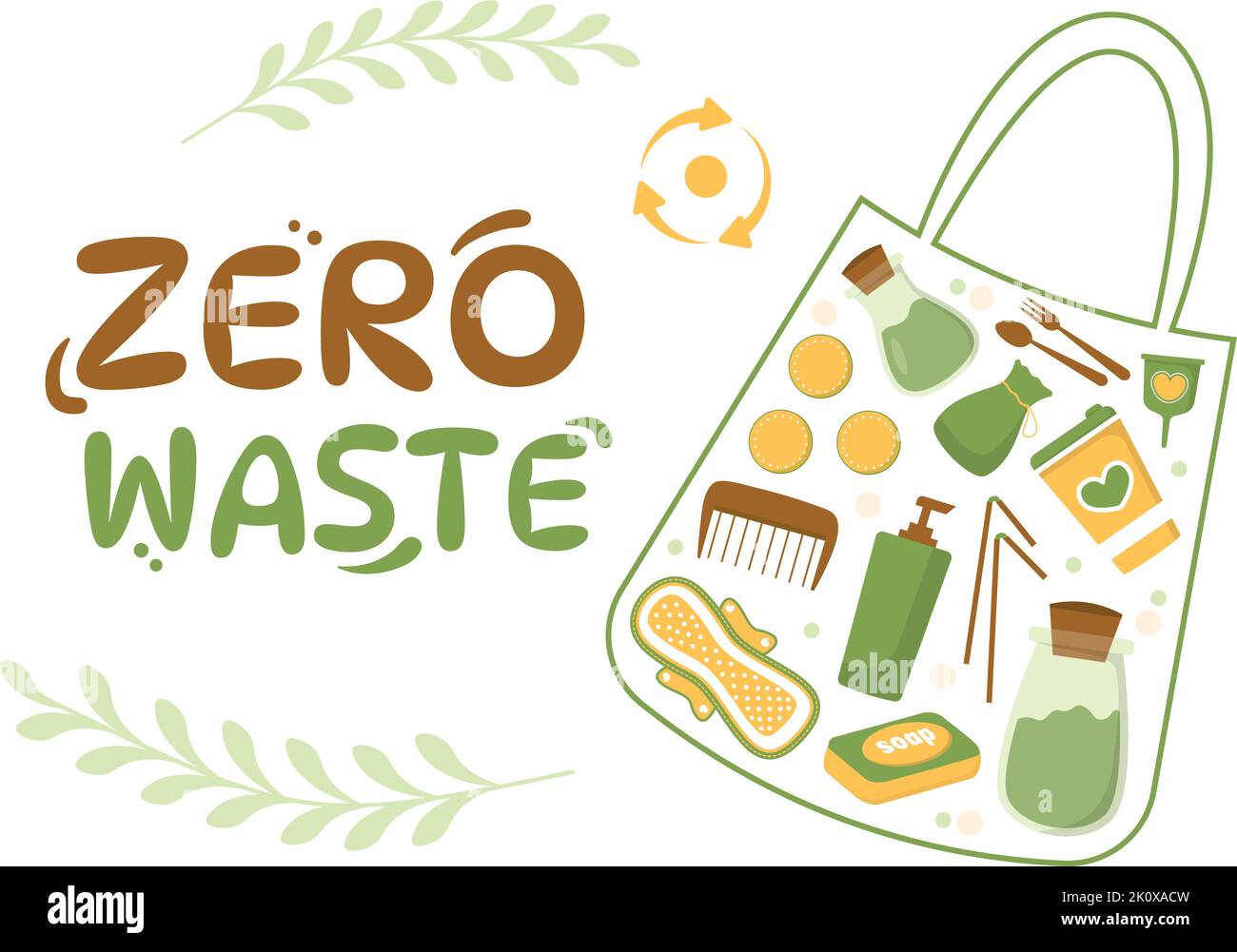 Zero Waste Template Hand Drawn Cartoon Flat Illustration with Durable ...