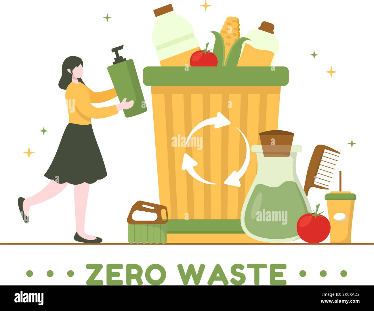 Zero Waste Template Hand Drawn Cartoon Flat Illustration with Durable ...