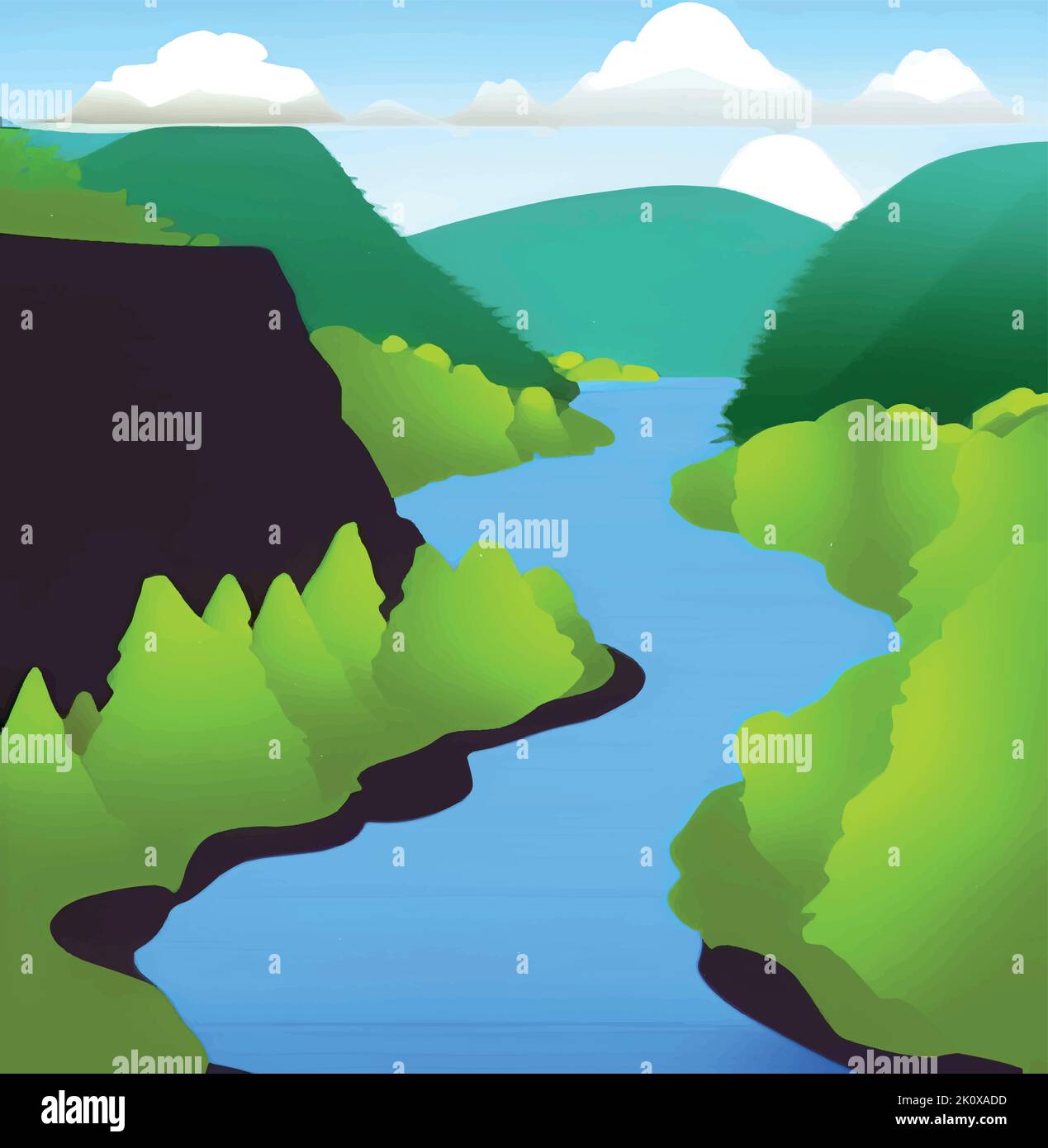 Mountains river snow valley Stock Vector Images - Alamy