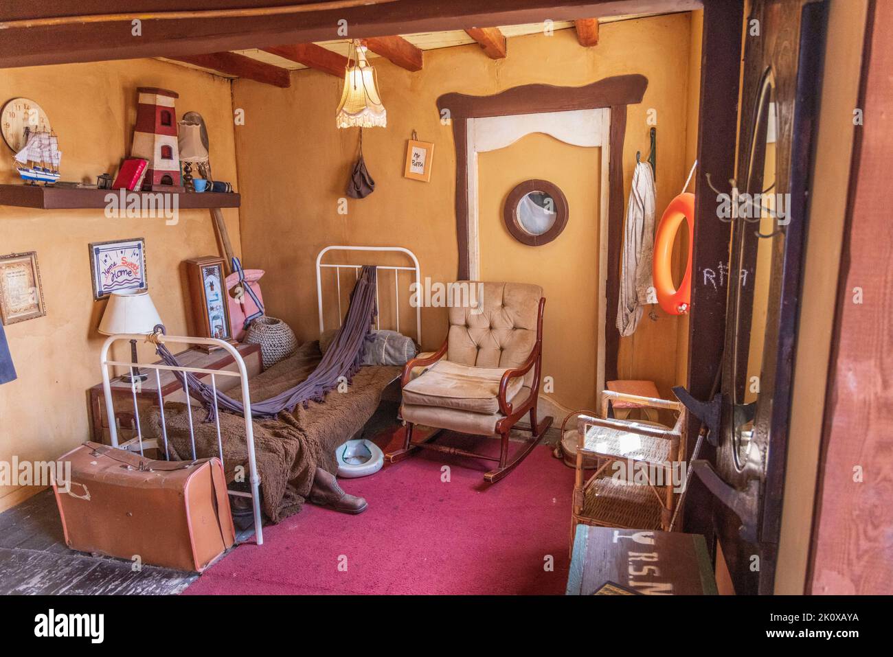 Inside of one of the houses in Popeye village, Malta Stock Photo - Alamy