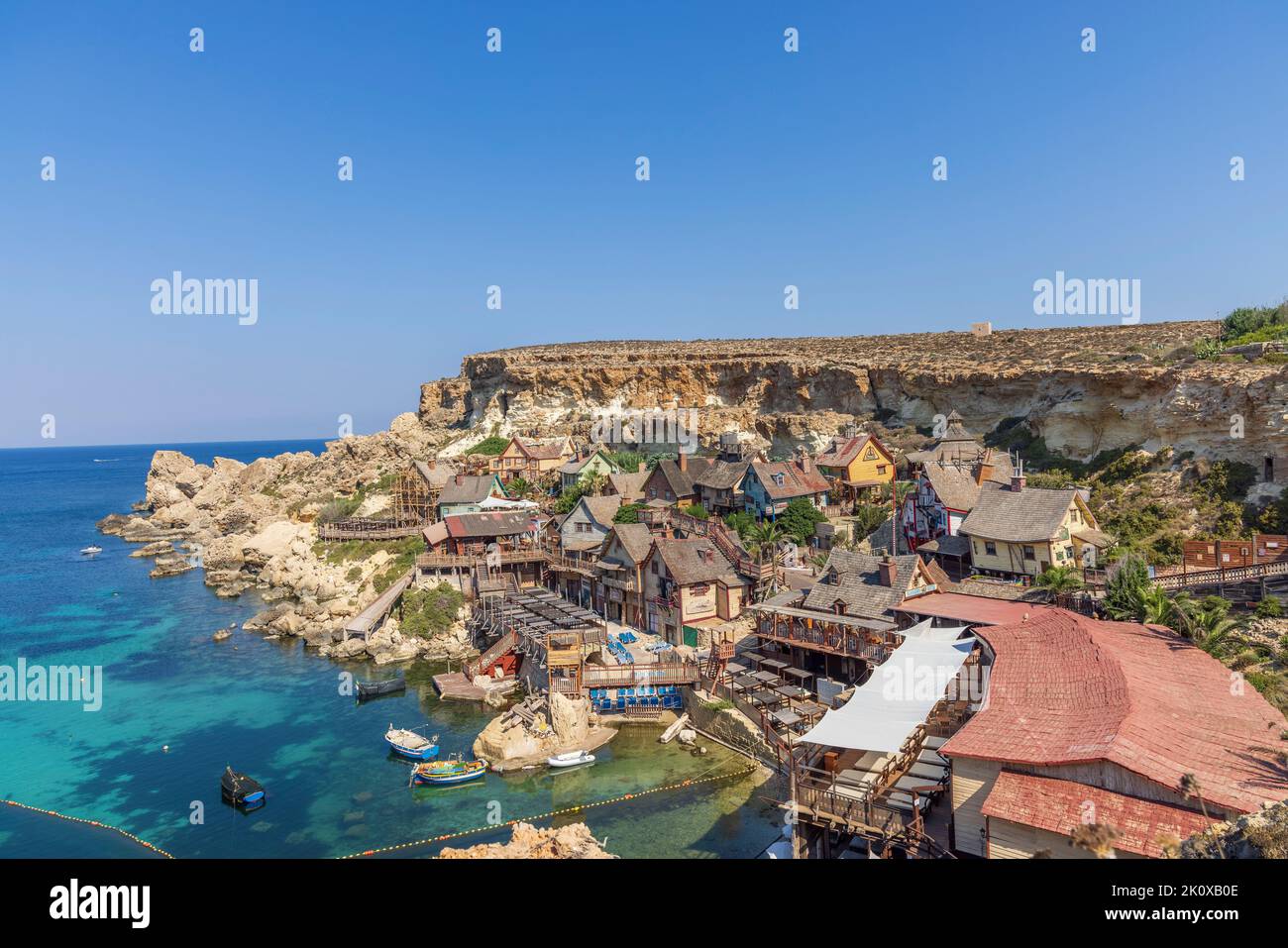 View of Popeye village, Malta. It was built as a film set for the ...