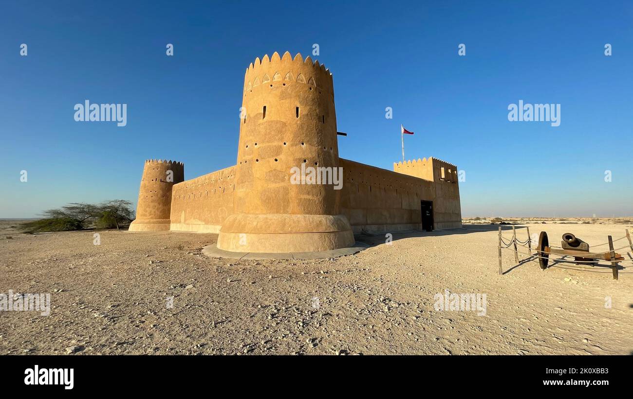 Rebuilt historic Fort Zubarah (Al Zubara) in North East of the deserts ...