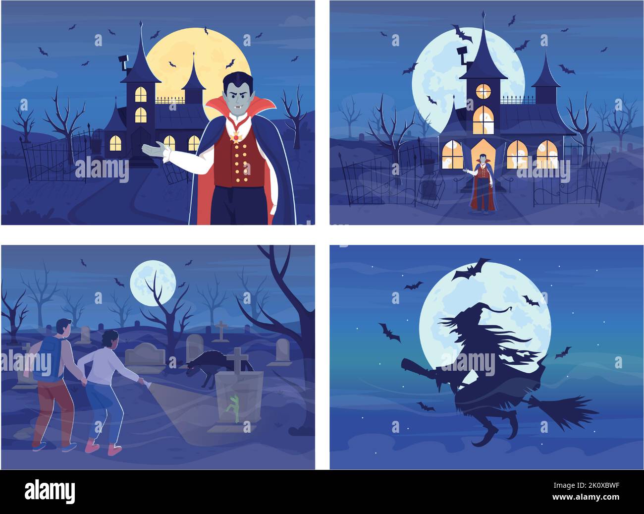 Wicked nighttime flat color vector illustration set Stock Vector Image ...
