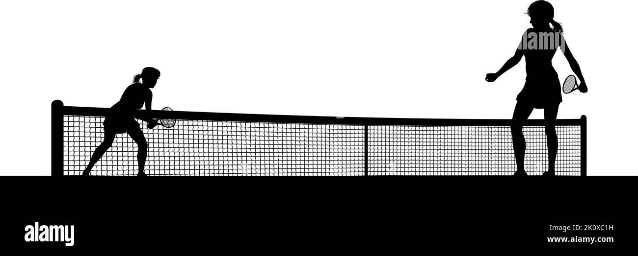 Tennis Women Playing Match Silhouette Players Stock Vector Image & Art ...