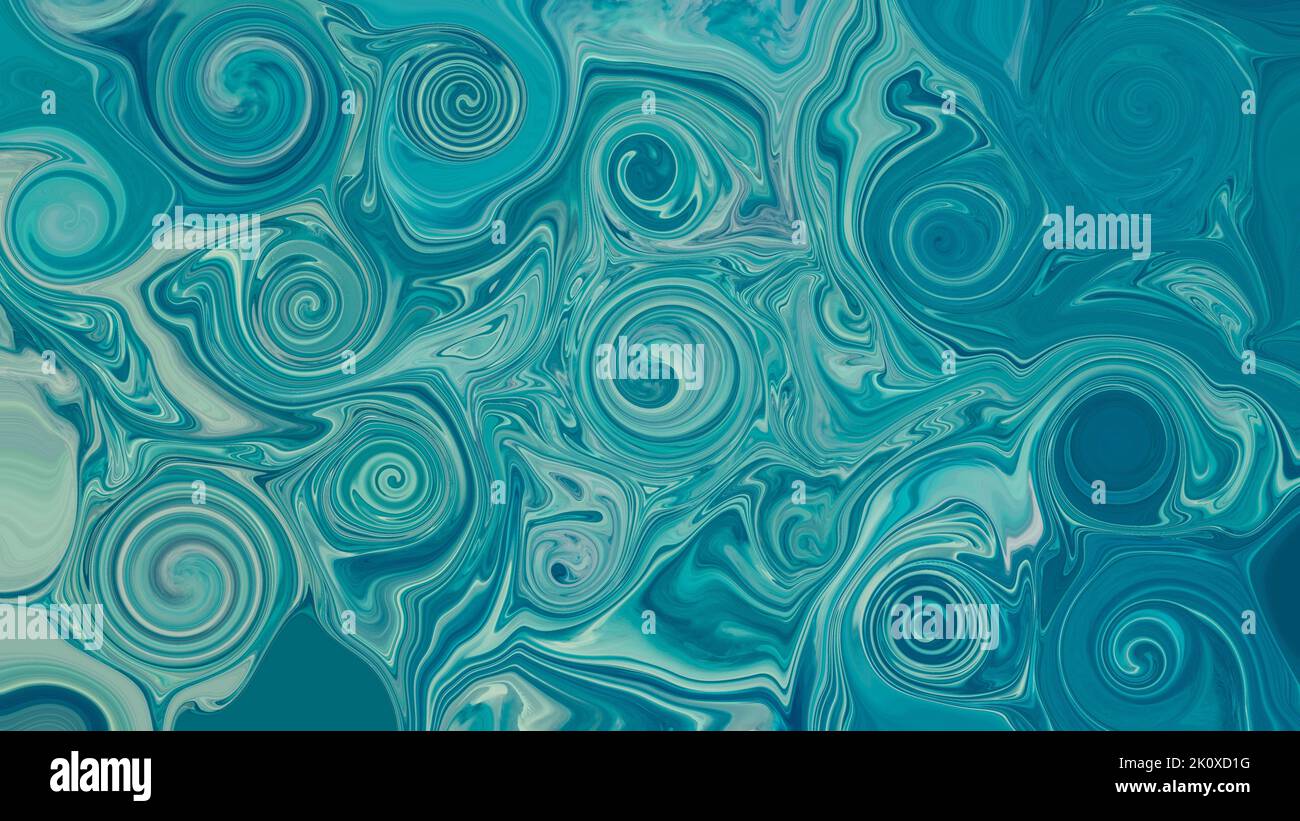 Abstract blue and turquoise color liquid marble swirl texture ...
