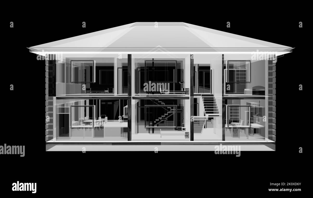 House 3D rendered xray transparent Stock Photo - Alamy