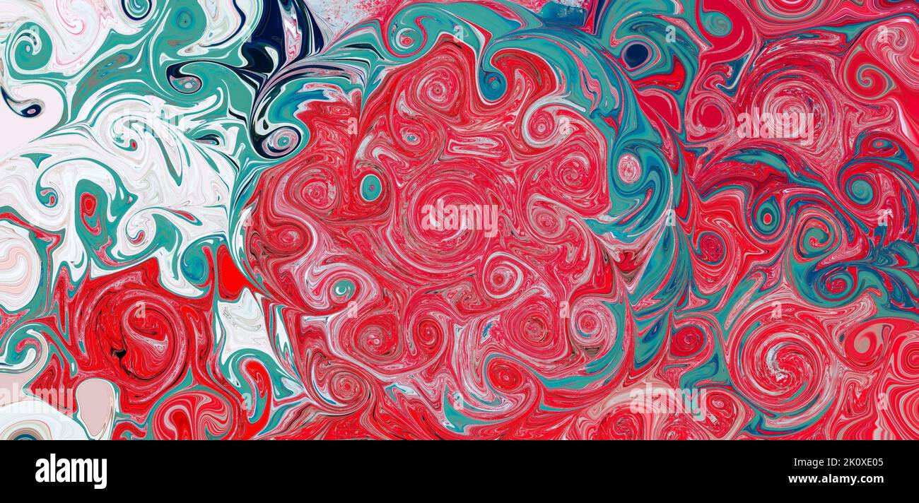 Abstract coral and turquoise color liquid marble swirl texture ...