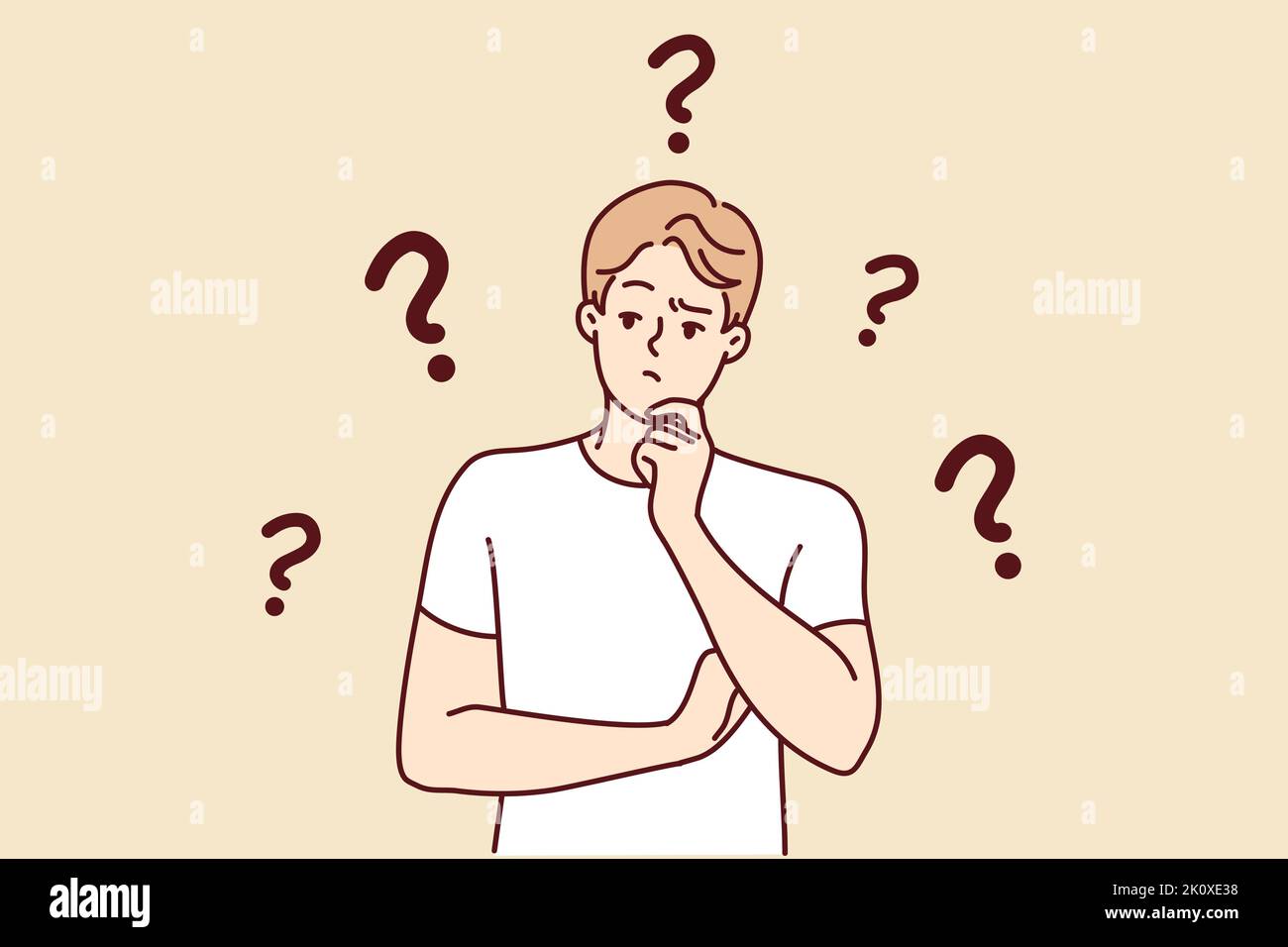 Confused man wondering looking for problem solution. Pensive young guy ...