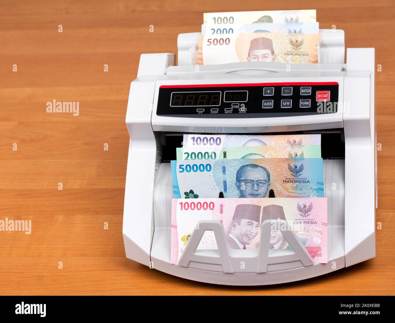 Indonesian money - Rupiah in a counting machine Stock Photo - Alamy