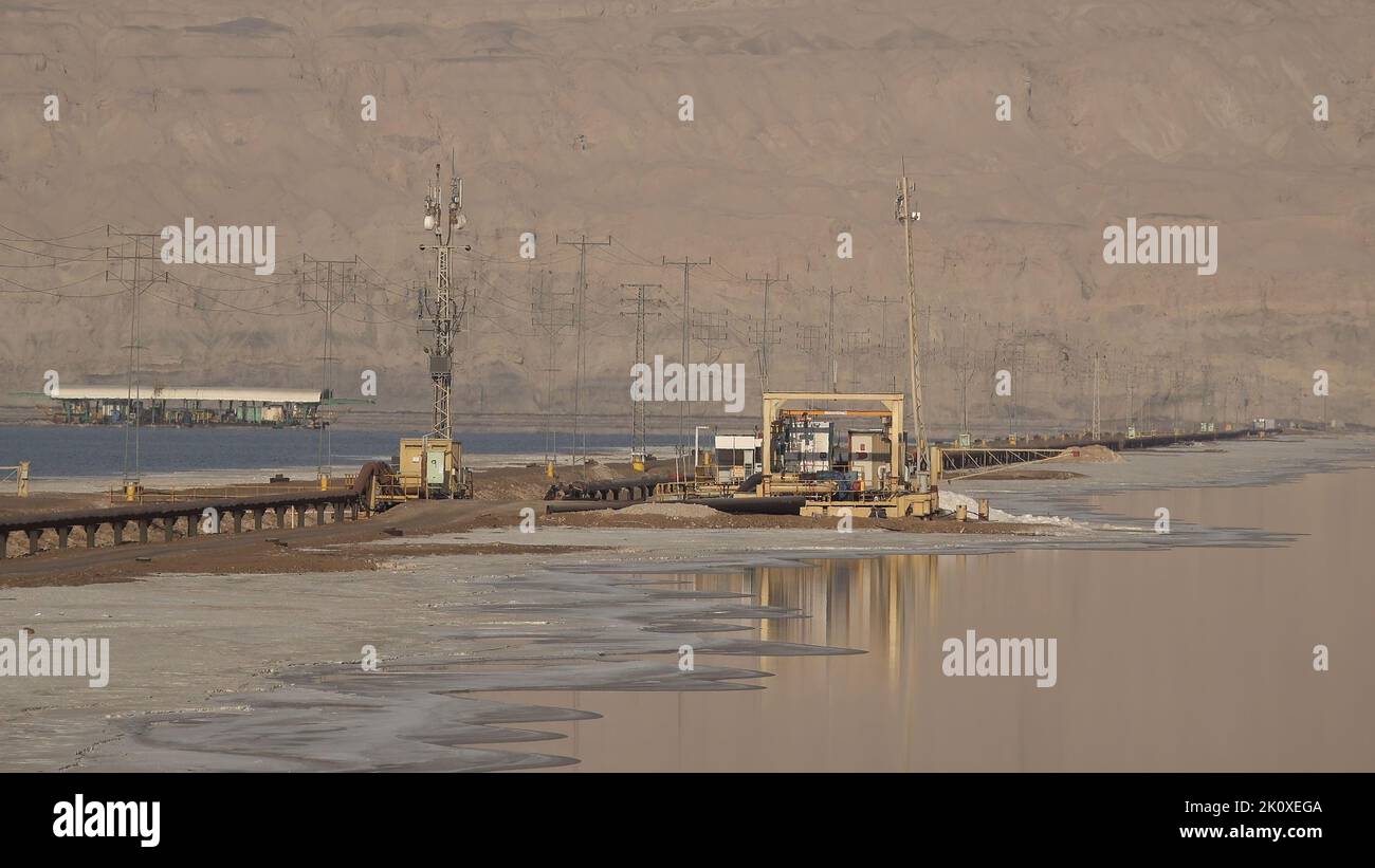 View of the evaporation ponds operated by the 'Dead Sea Works' potash ...