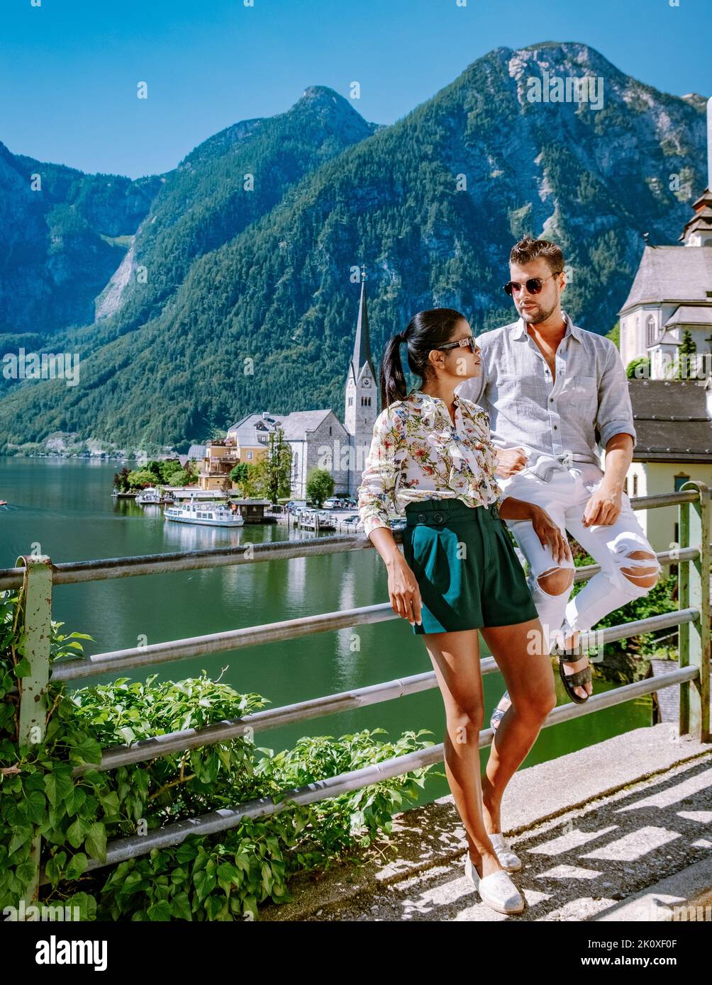 Hallstatt Austria, couple visit Hallstatt during summer vacation ...