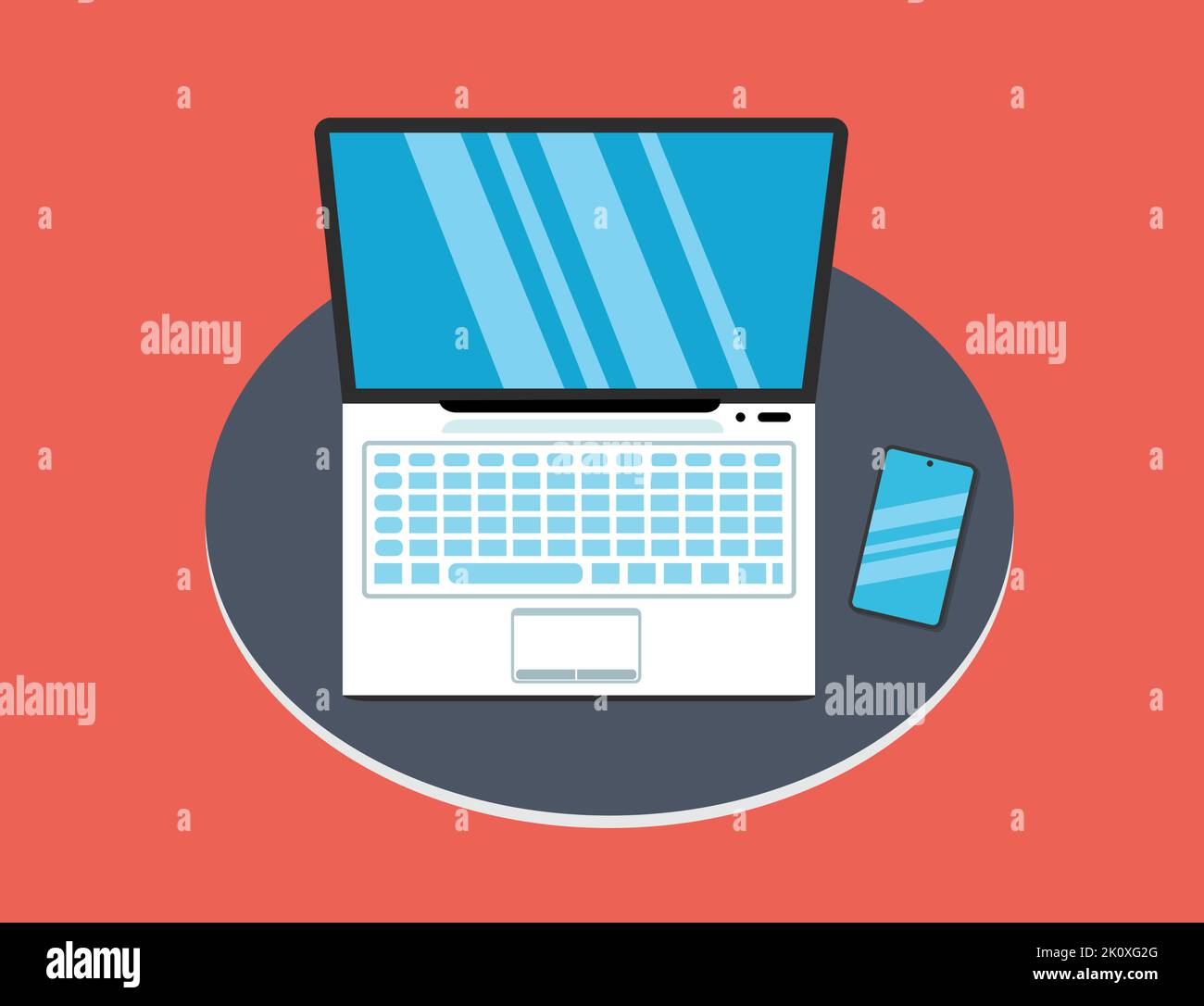 Laptop On A Table With Modern Smartphone Vector Illustration Technology ...
