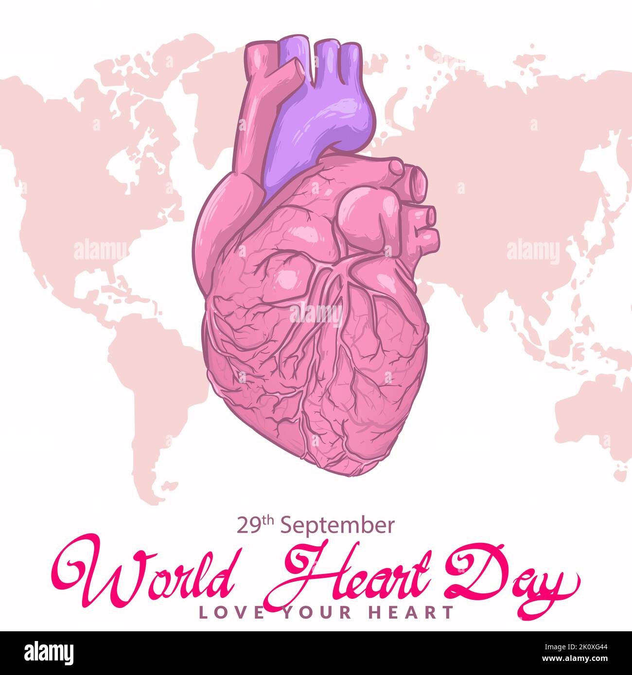 world heart day concept. hand drawn heart organ with map behind. vector ...
