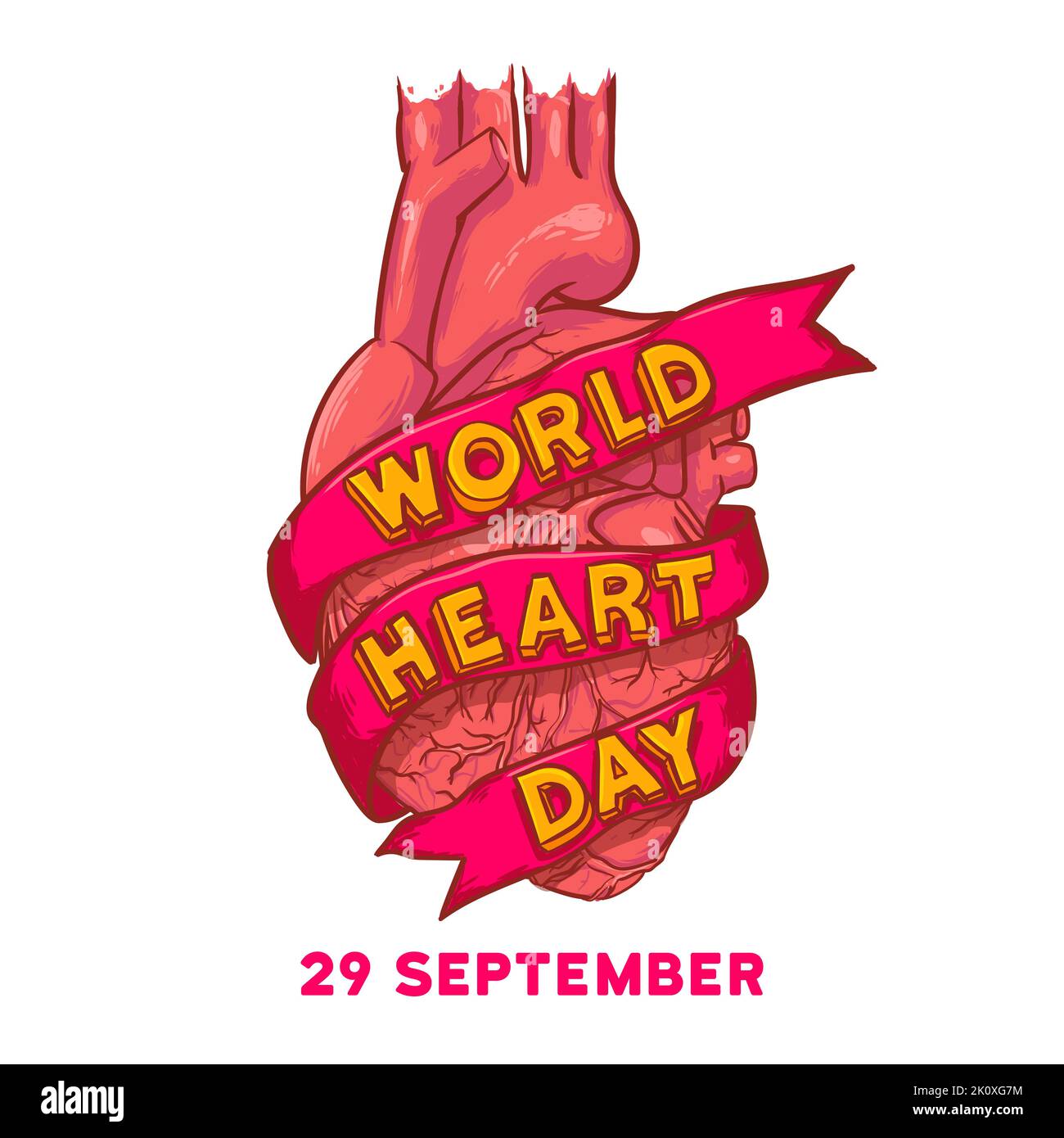 world heart day concept. isolated hand drawn heart with text and ribbon ...