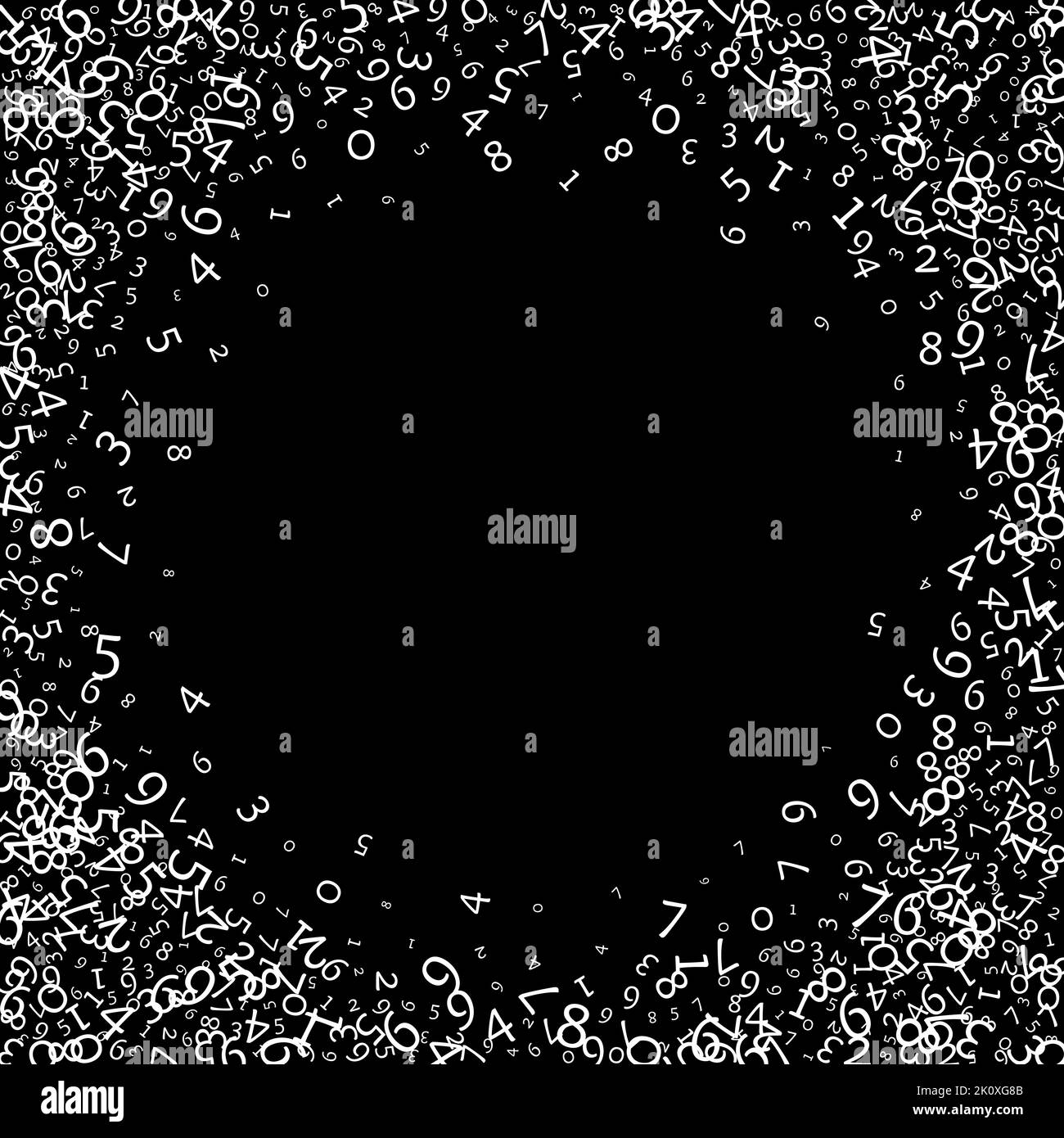 Falling numbers, big data concept. Binary white messy flying digits ...