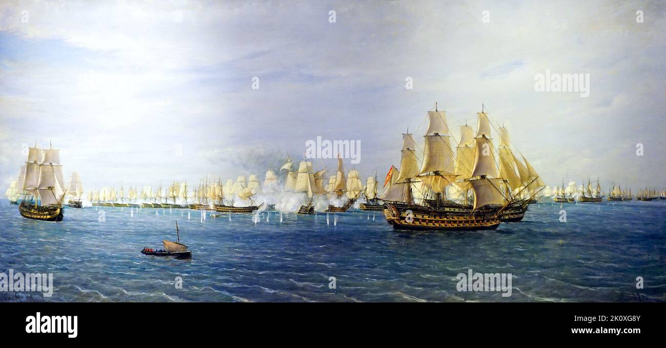 Panoramic view of the Battle of Trafalgar(1805) (painting 1870) by ...