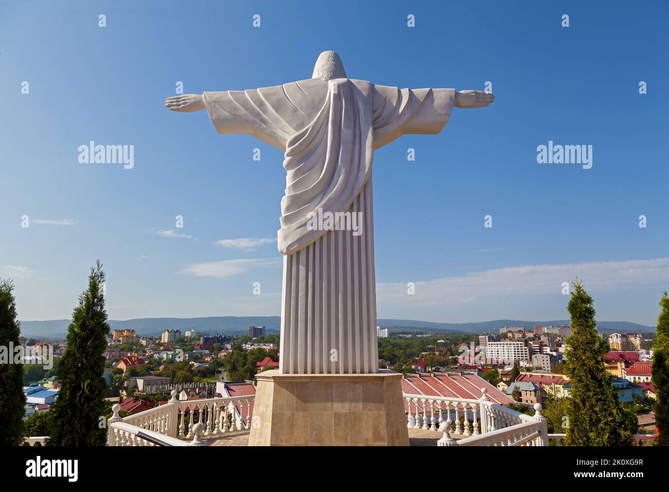 Truskavets, UKRAINE 17 August 2022: The statue of Jesus Christ is a ...
