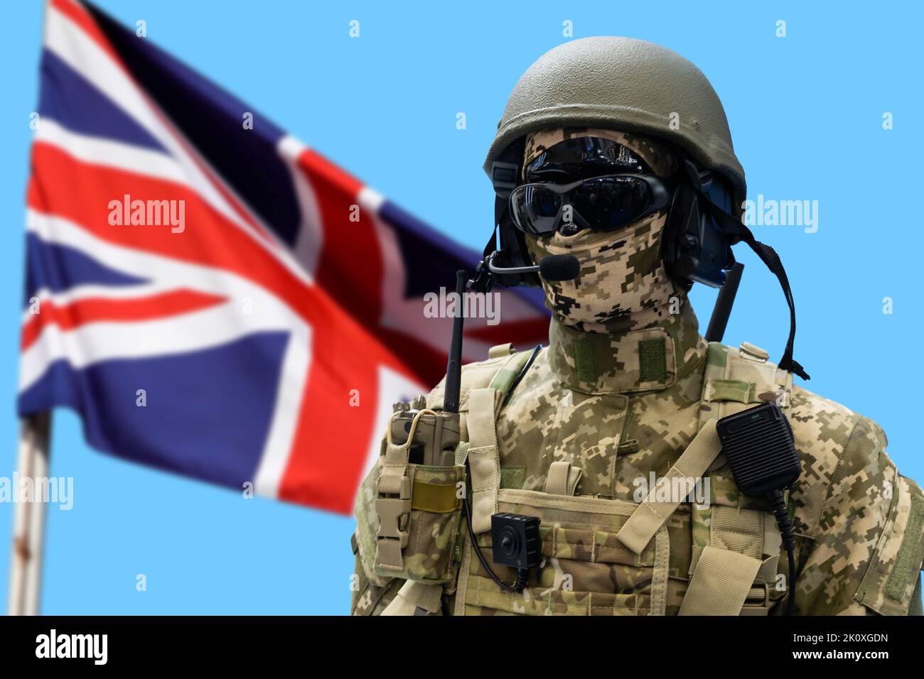 Mannequin in army uniform with british flag Stock Photo - Alamy